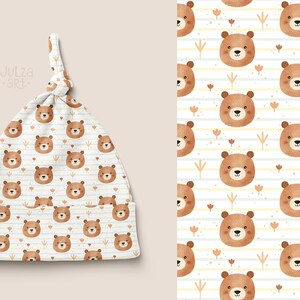 Watercolor Bear Seamless Pattern Cute Bear Digital Paper Bear Head ...