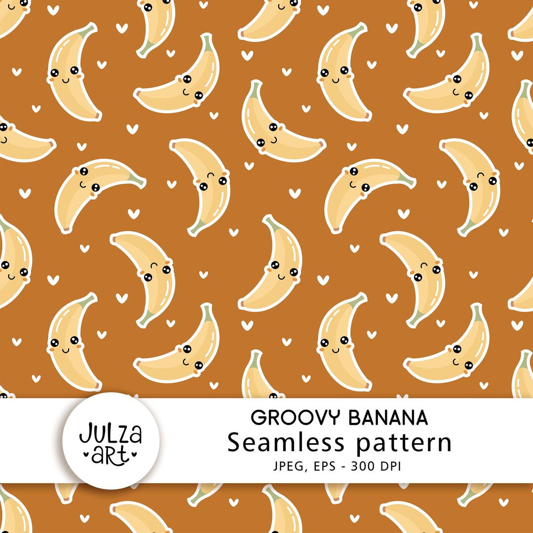 Retro Banana Pattern Groovy Banana Seamless Pattern Cute Banana Print ...