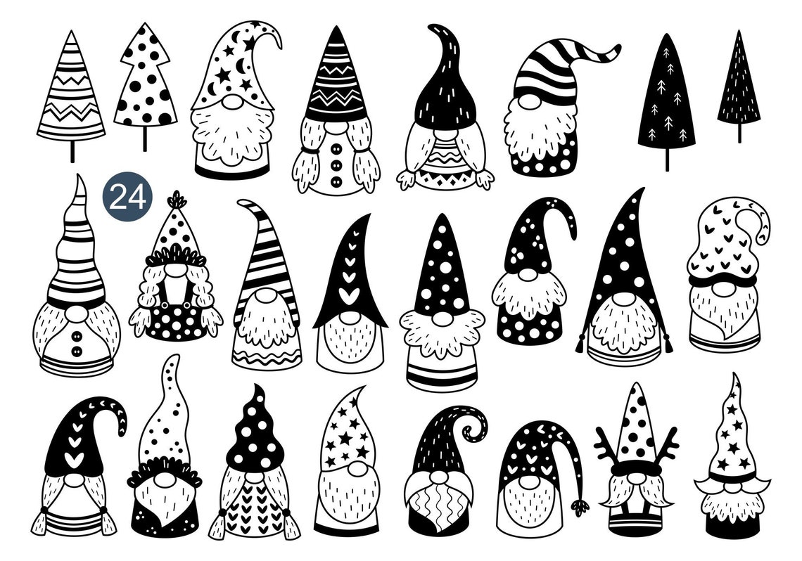 Gnome Clipart, Black and White Gnomes Svg, Gnome Decor, Scandinavian ...