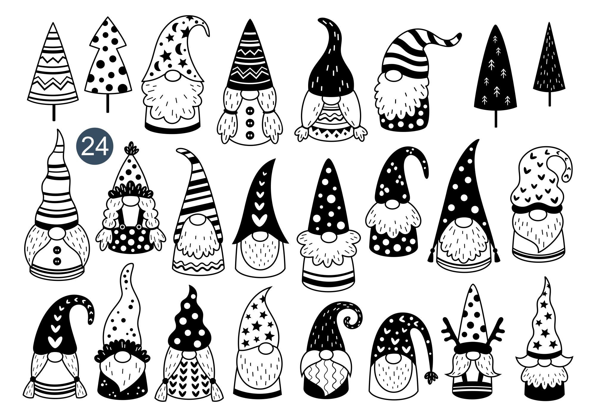 Gnome Clipart Black and White Gnomes Svg Gnome Decor - Etsy UK
