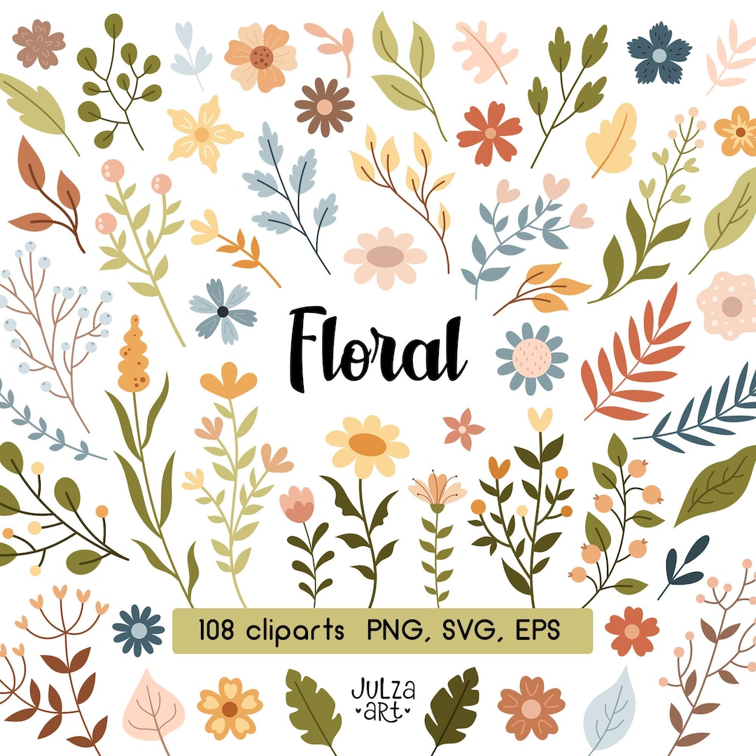 Boho Floral Clipart: Autumn Floral PNG, Spring Flower SVG, Summer, Fall ...