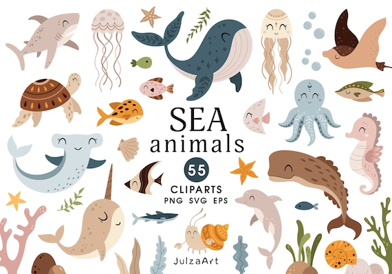 Sea Animals Clipart Boho Sea Life Svg Bohemian Undersea - Etsy UK