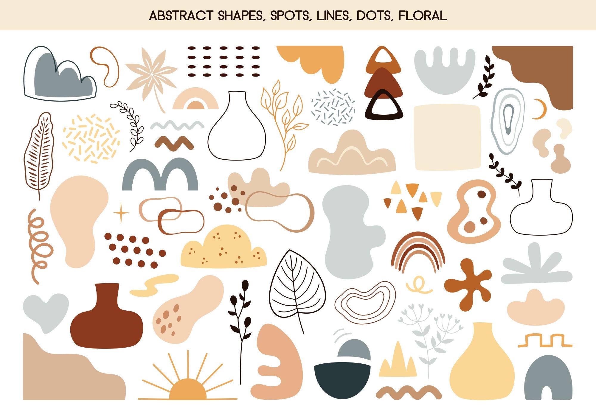 Boho Abstract Shapes Clipart Bundle: Organic Forms, Floral, Minimalist ...