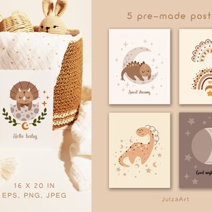 Boho Dinosaur Clipart, Dinosaur Svg, Bohemian Dinosaur Seamless Pattern ...