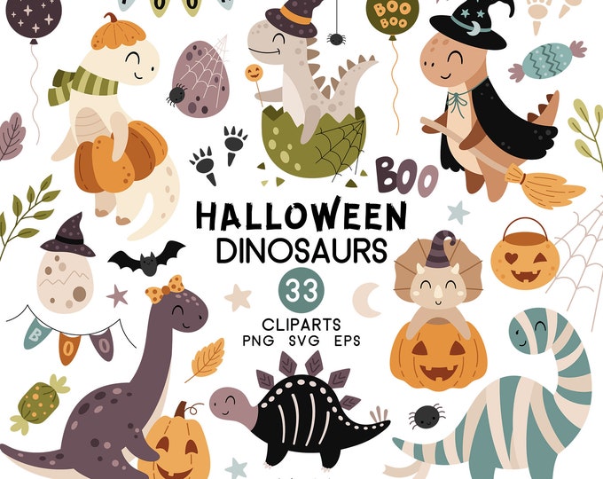 Dinosaur Svg, Halloween Dinosaur Clipart, Kids Halloween Svg, Cute ...