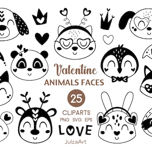 Animal Clipart, Valentines Day Svg, Valentines Clipart, Black and White ...
