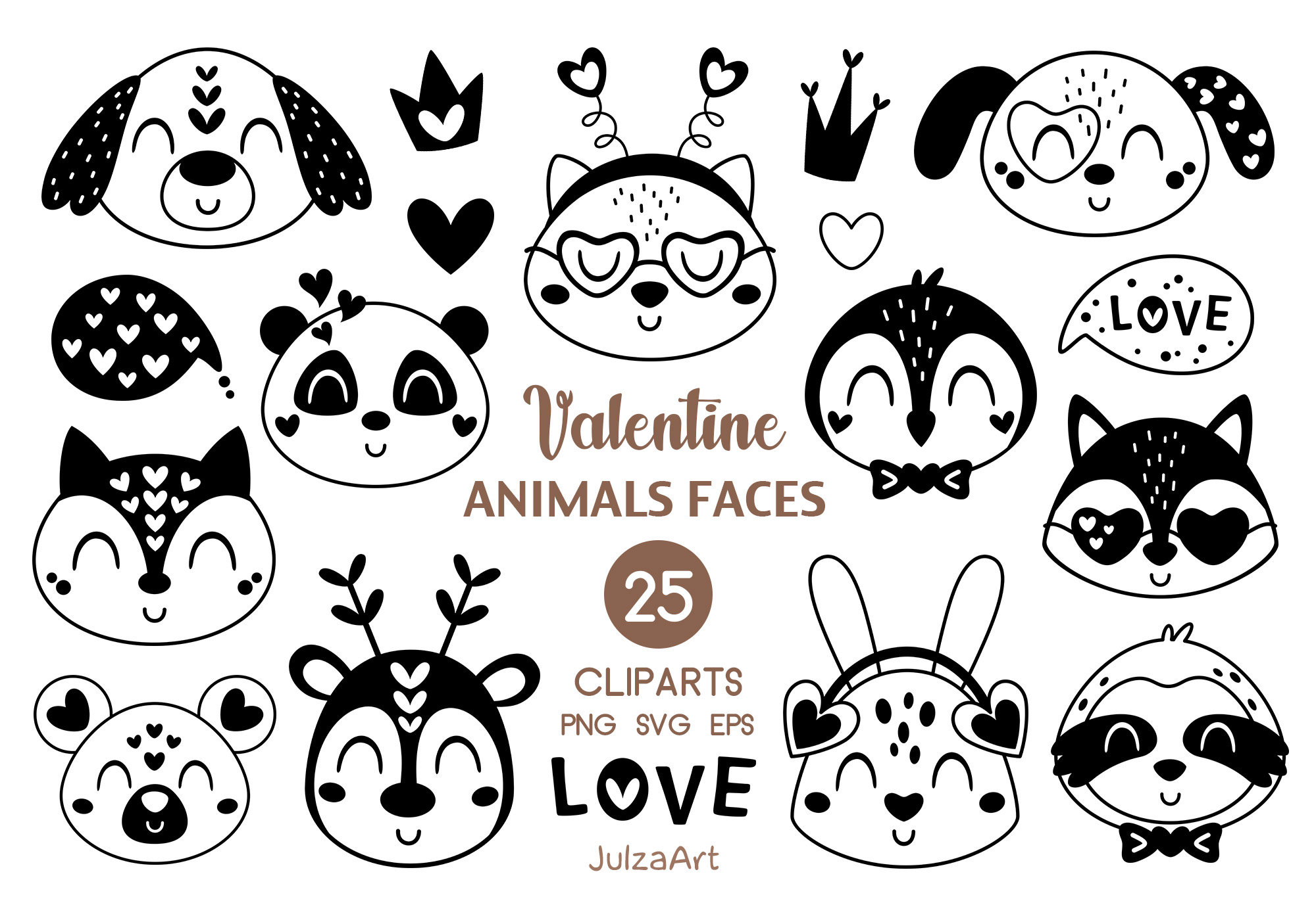 Animal Clipart Valentines Day Svg Valentines Clipart Black - Etsy