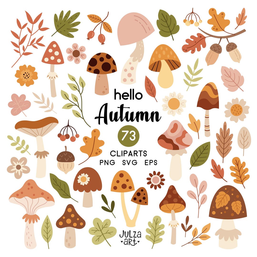 Boho Fall Clipart: Autumn Leaves, Floral SVG, Mushroom PNG, Flowers ...