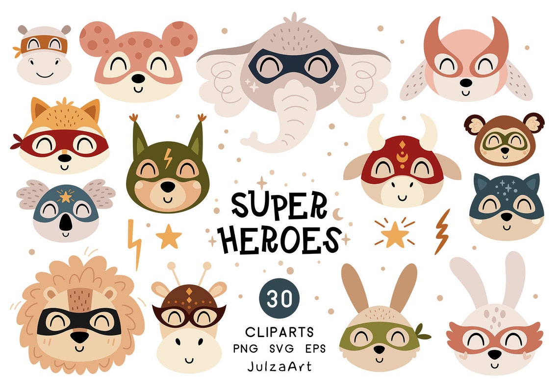 Superhero Svg Animal Superhero Clipart Cute Animal Face Svg - Etsy