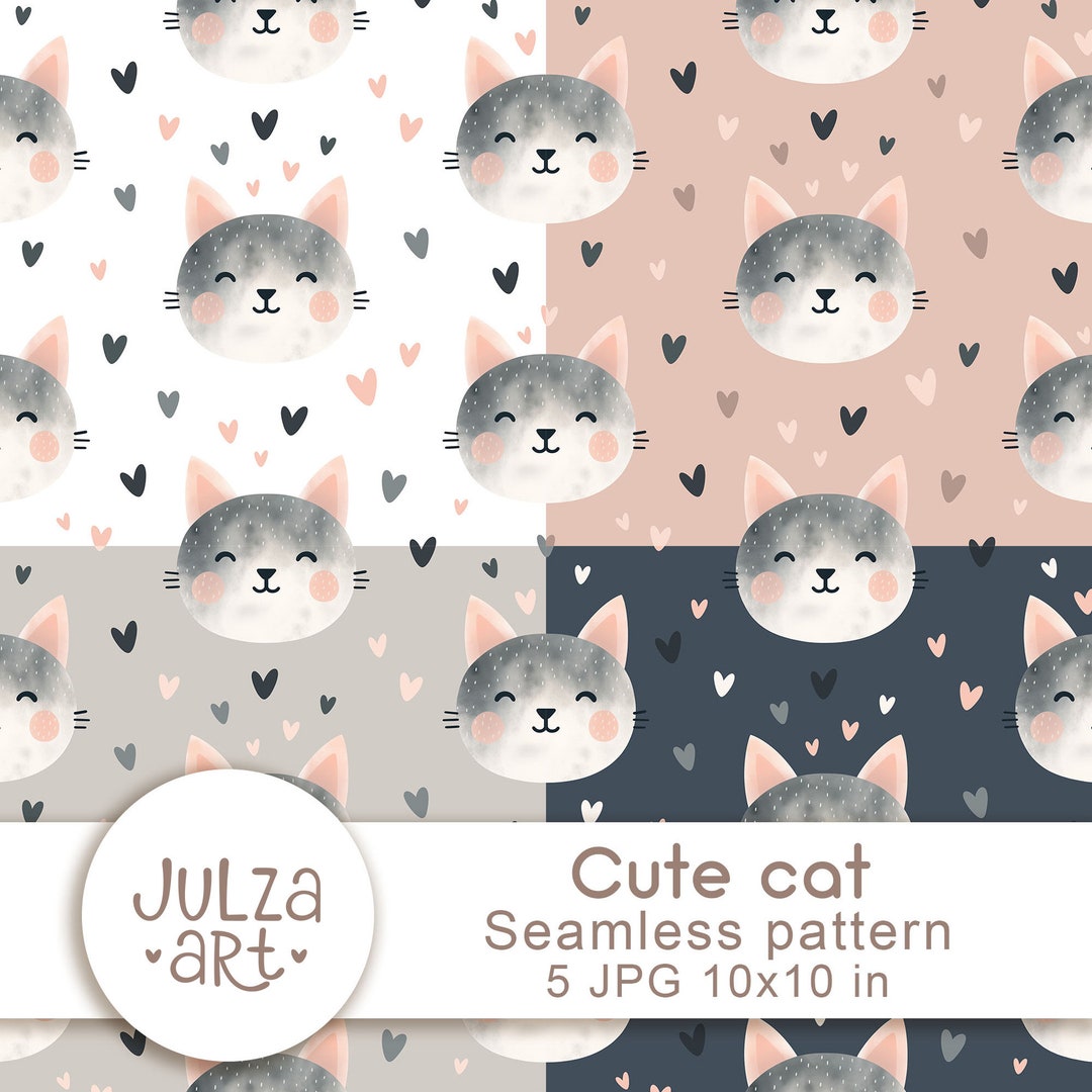 Cute Cat Face Seamless Pattern Cat Head Pattern Cat Digital Paper ...