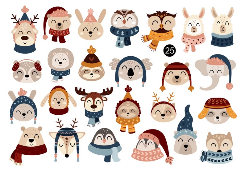 Winter Animals Clipart Animal Face Svg Cozy Christmas Print - Etsy