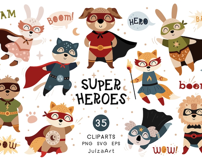 Super Hero Boy Digital Clipart Set SVG PNG Download Cute Super Boy Pop ...