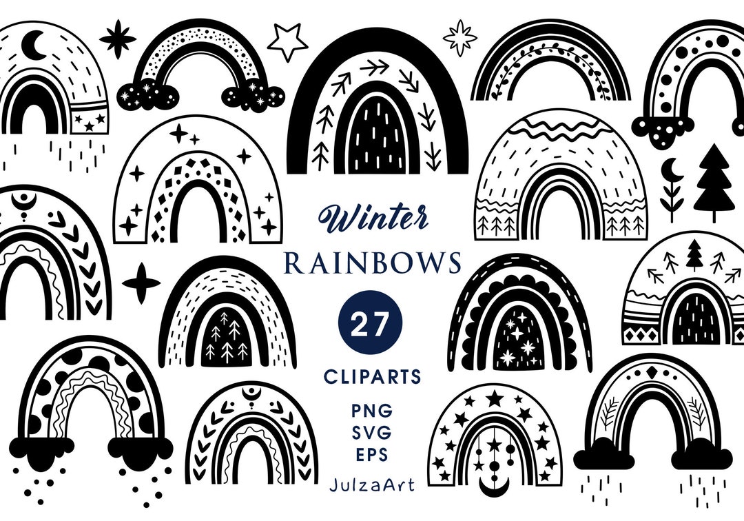 Winter Rainbow Clipart, Black and White Rainbows Svg, Scandinavian ...