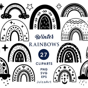 Winter Rainbow Clipart, Black and White Rainbows Svg, Scandinavian ...