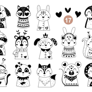 Animal Clipart, Black and White Animal Valentines Clipart, Valentines ...
