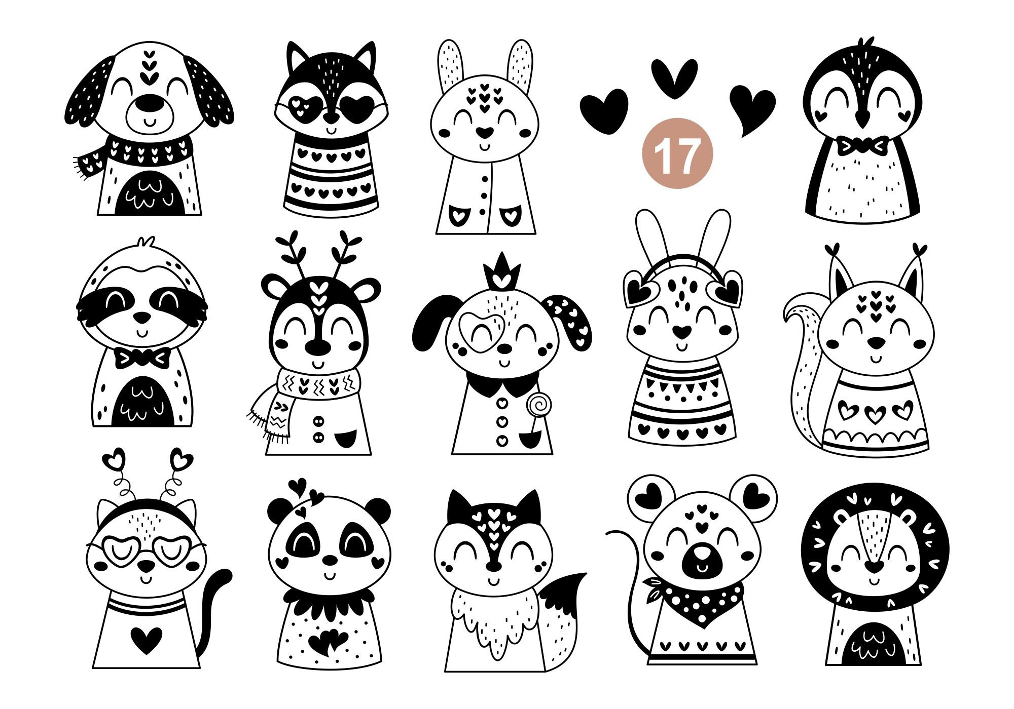 Animal Clipart, Black and White Animal Valentines Clipart, Valentines ...