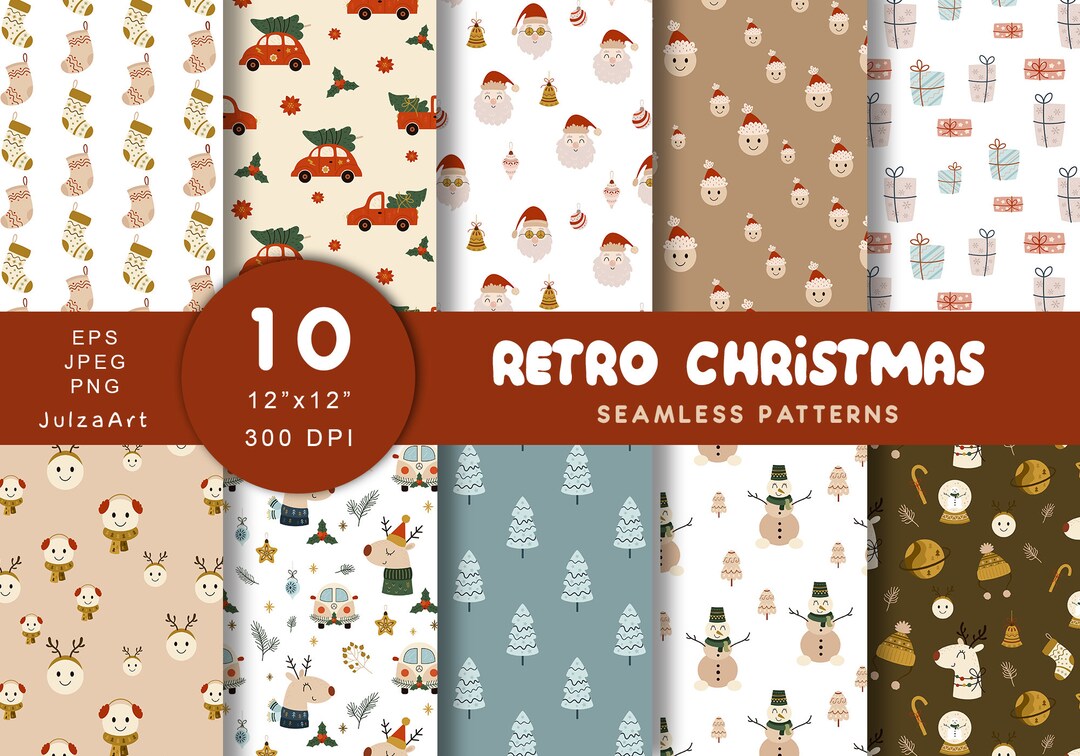 Retro Christmas Seamless Pattern, Vintage Christmas Digital Paper ...