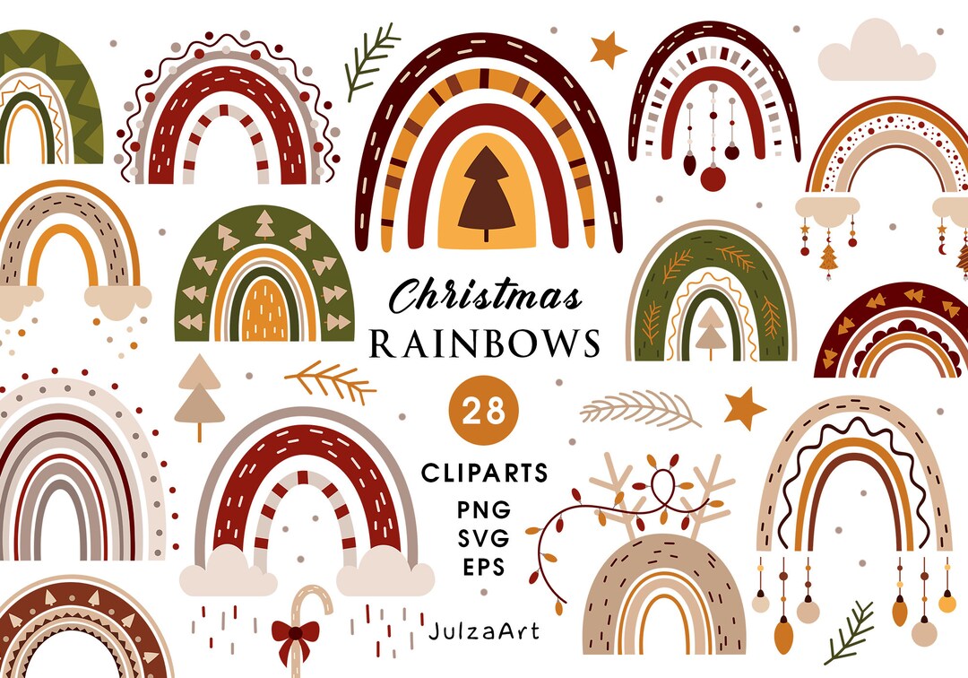 Rainbow Christmas Svg Christmas Clipart Merry Christmas Png Boho ...