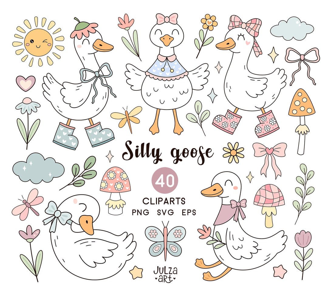 Silly Goose Clipart: Groovy Coquette Goose Meme, Spring Summer Floral ...