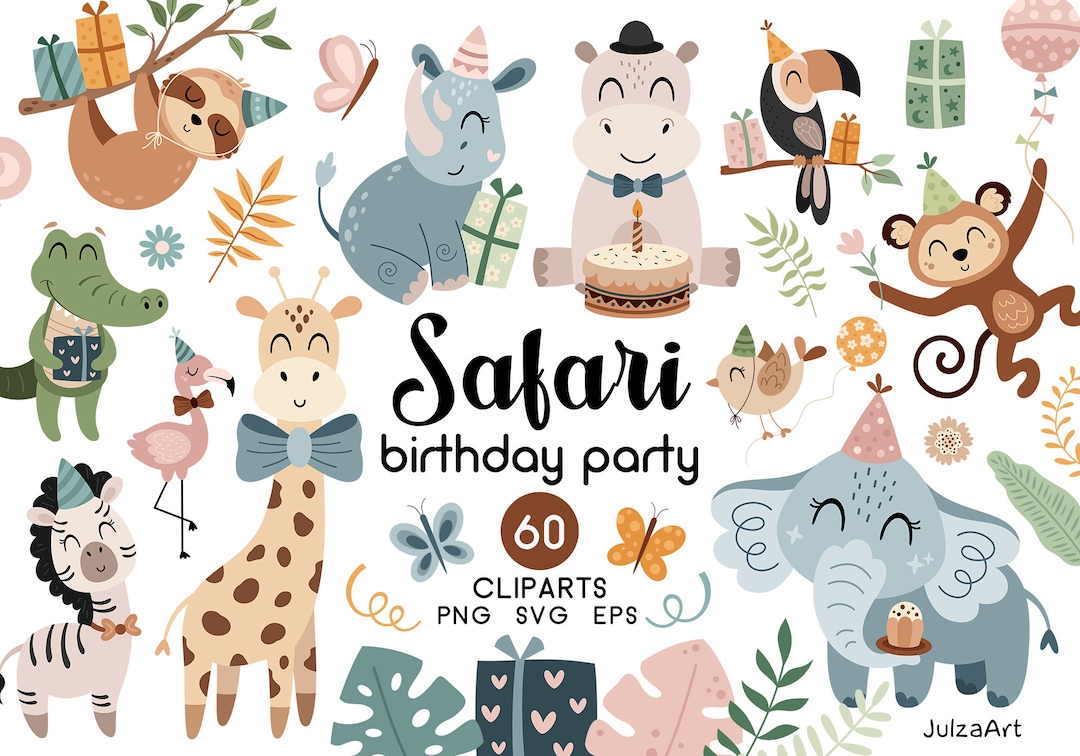 Safari Birthday Party, Happy Birthday Svg, Jungle Birthday Clipart ...