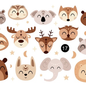 Boho Animal Faces Clipart, Baby Animal Svg, Woodland Animal Head Png ...