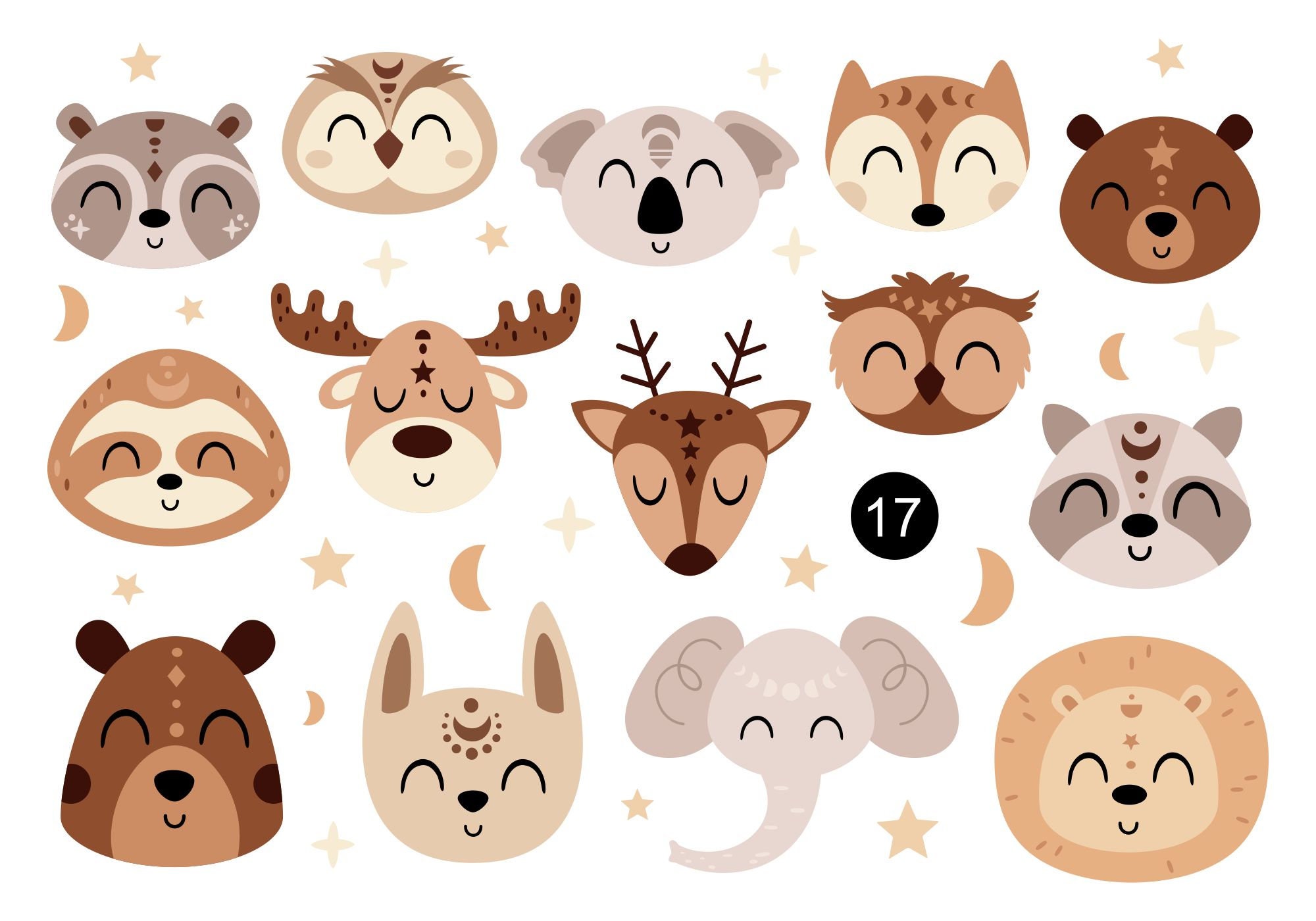 Boho Animal Faces Clipart Baby Animal Svg Woodland Animal - Etsy