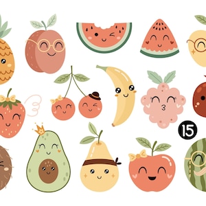 Fruit Svg, Cute Fruit Clipart, Kawaii Fruit Png, Tropical Fruits ...