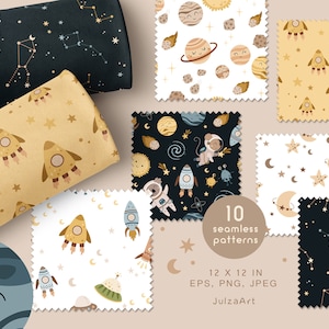 Outer Space Clipart, Seamless Pattern & Posters Bundle: Solar System ...
