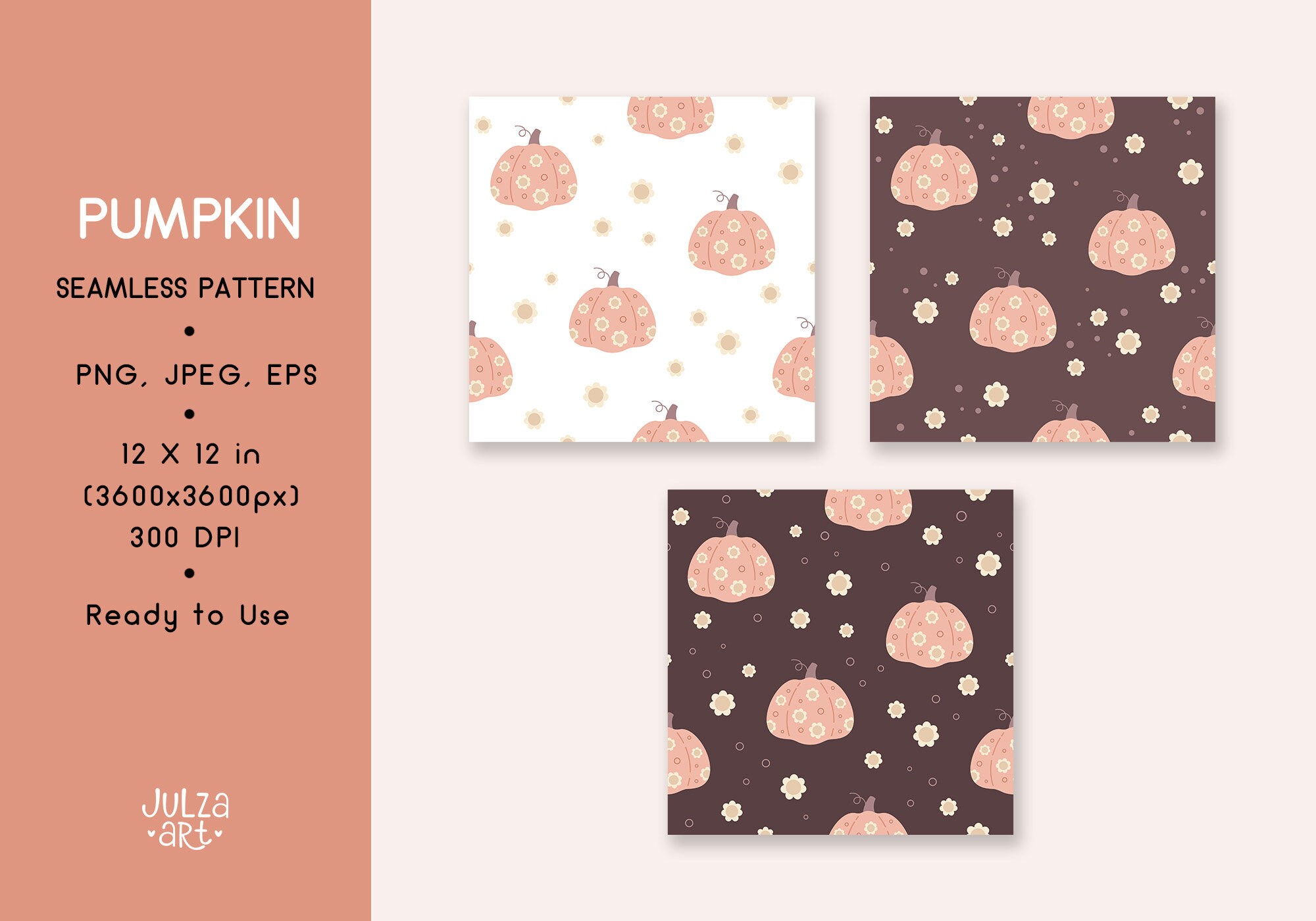 Retro Pumpkin Pattern, Pumpkin Seamless Pattern, Retro Pattern, Floral ...