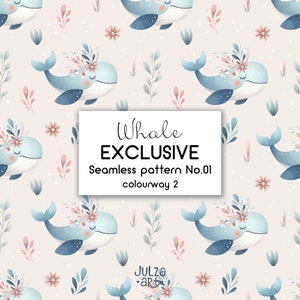 Exclusive Pattern, Watercolor Whale Seamless Pattern, Whale Digital ...