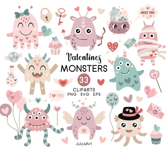Clip Art De Monstruo De San Valentín Ilustración De Monstruo Con