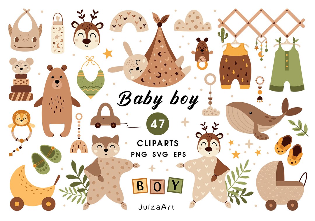 Newborn Baby Boy Clipart, It's a Boy Svg, Baby Shower, Boho Baby ...