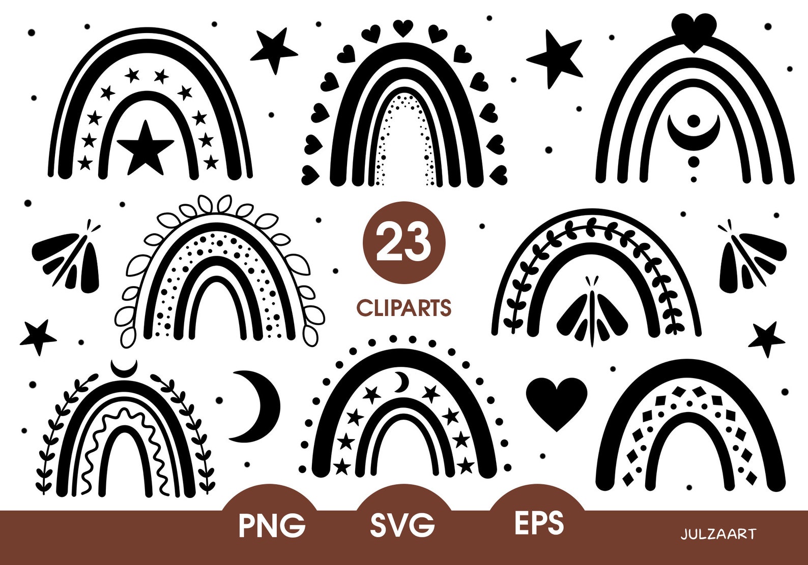 Black and White Boho Rainbow Clipart Bohemian Rainbows Svg - Etsy