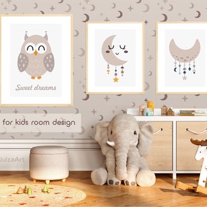 Sweet Dreams Seamless Patterns, Sleeping Animals Digital Paper, Moon ...