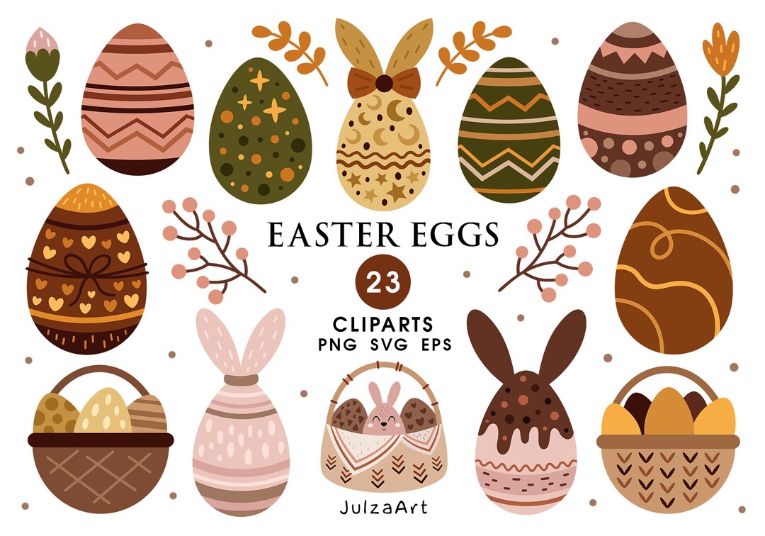 Boho Easter Eggs Clipart Set: Floral, Holiday, Spring - PNG SVG EPS ...