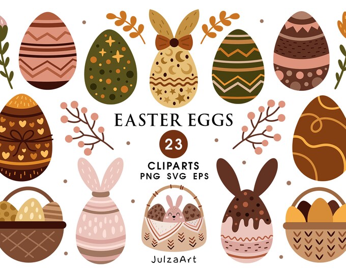 Boho Easter Eggs Clipart Set: Floral, Holiday, Spring - PNG SVG EPS ...