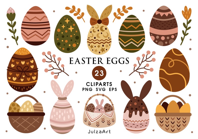 Boho Easter Eggs Clipart Set: Floral, Holiday, Spring - PNG SVG EPS ...