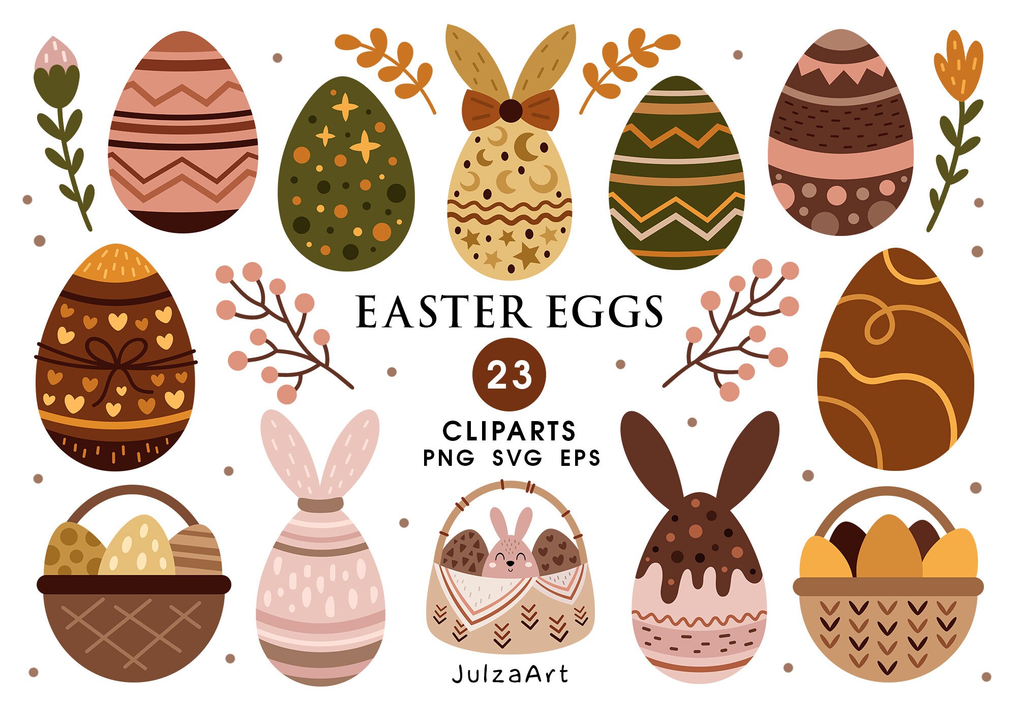 Boho Easter Eggs Clipart Set: Floral, Holiday, Spring - PNG SVG EPS ...