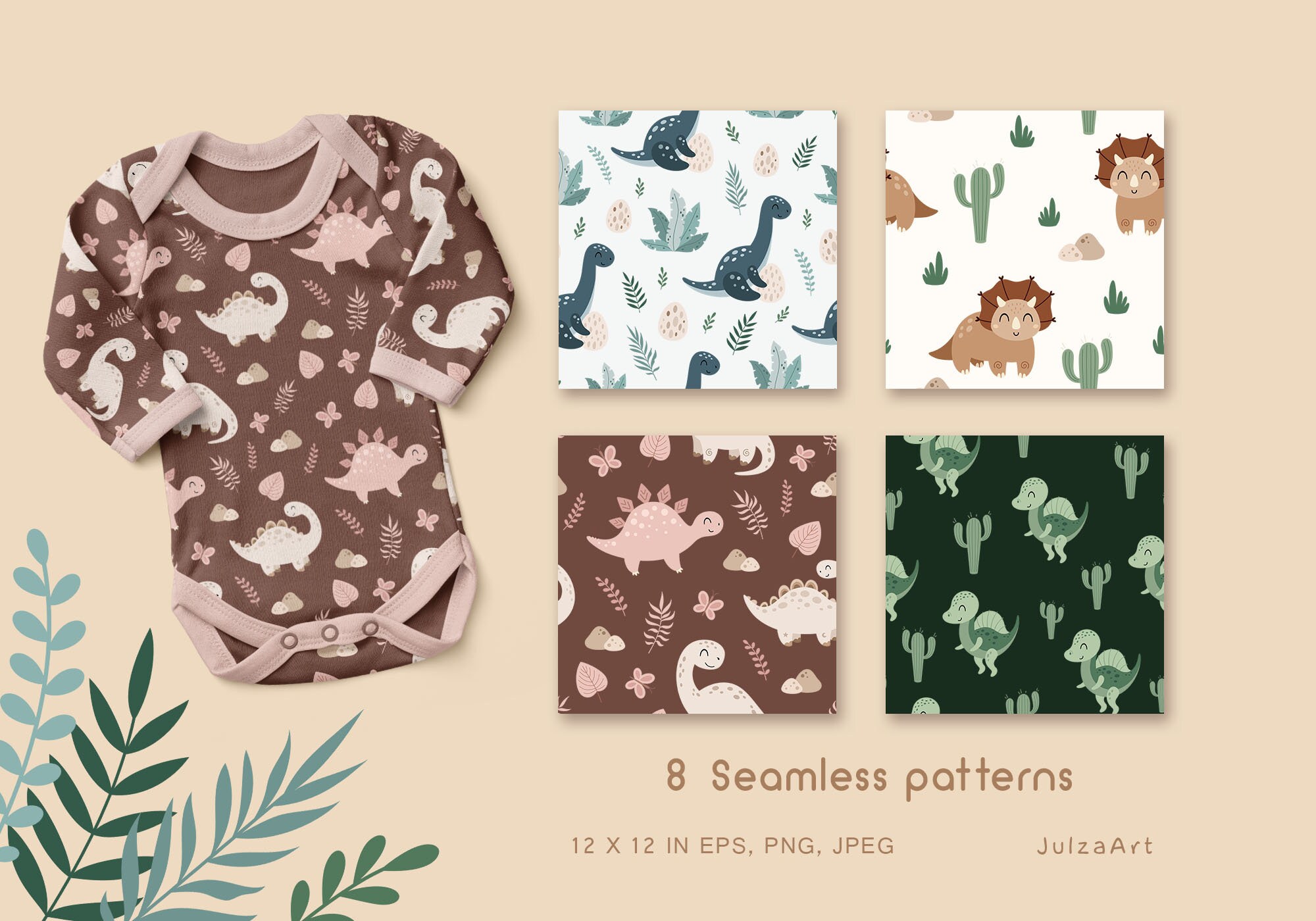 Dinosaur Seamless Pattern, Cute Dinosaur Digital Paper, Dinosaur ...