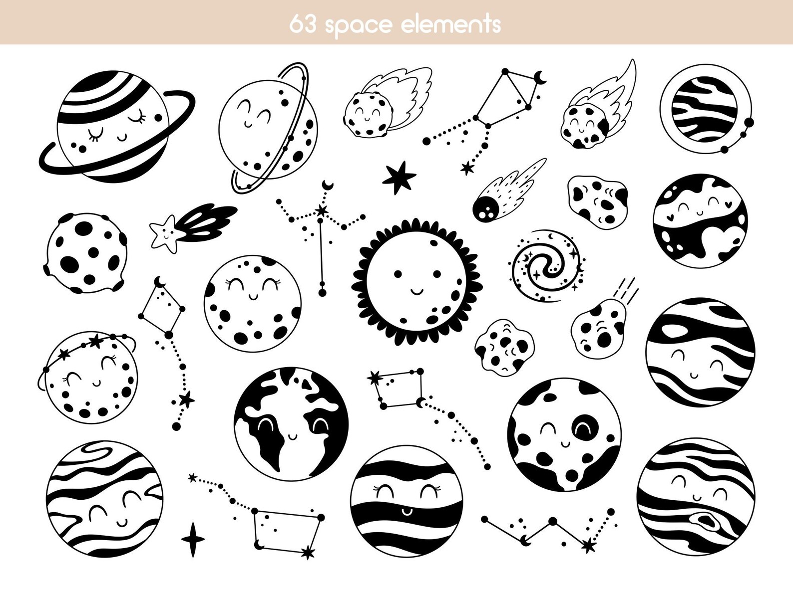 Space Clipart, Black and White Space Svg, Space Nursery Print, Solar ...