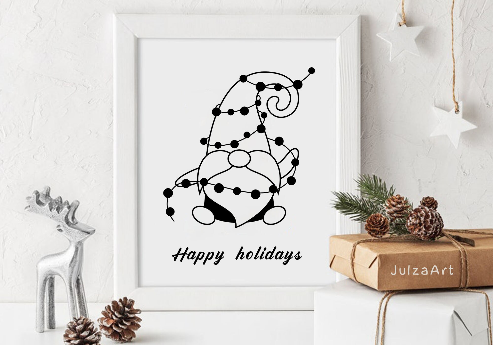 Black and White Christmas Gnome Clipart Scandinavian Gnomes - Etsy