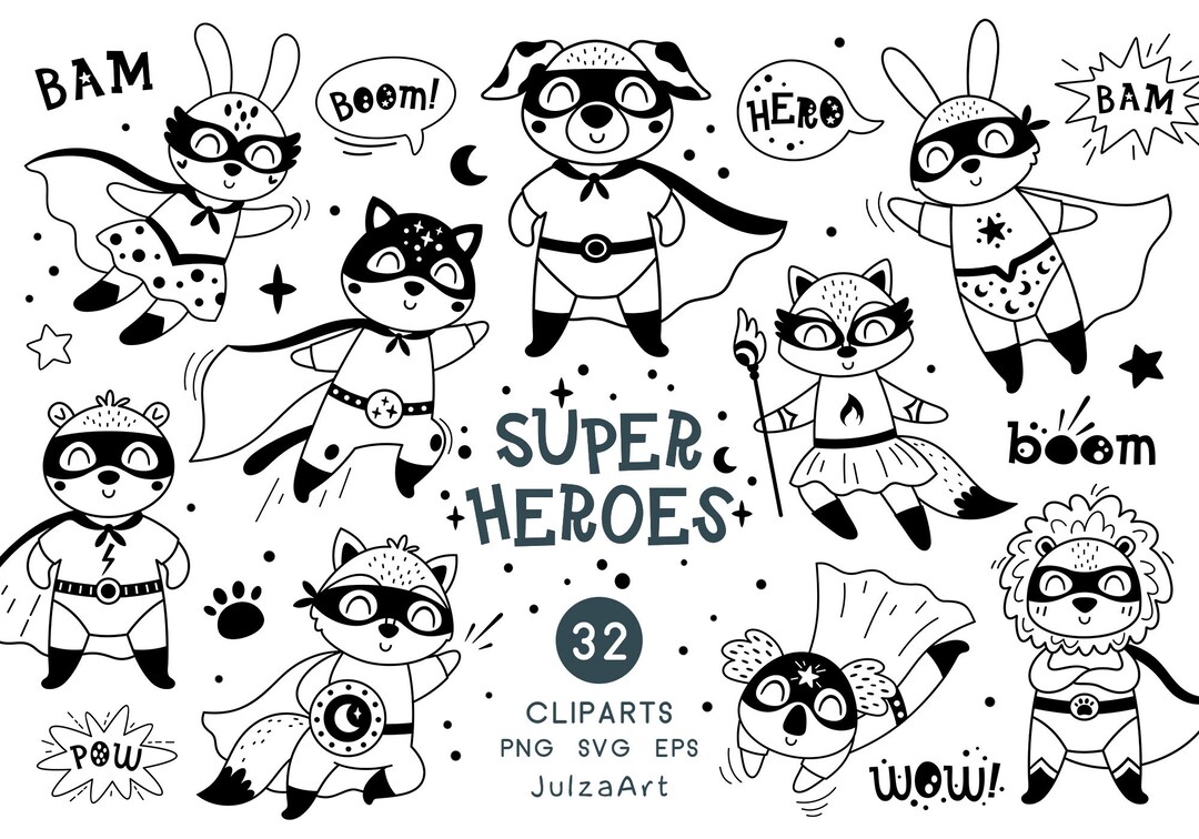 Superhero Svg, Animal Superhero Clipart, Black and White Woodland ...