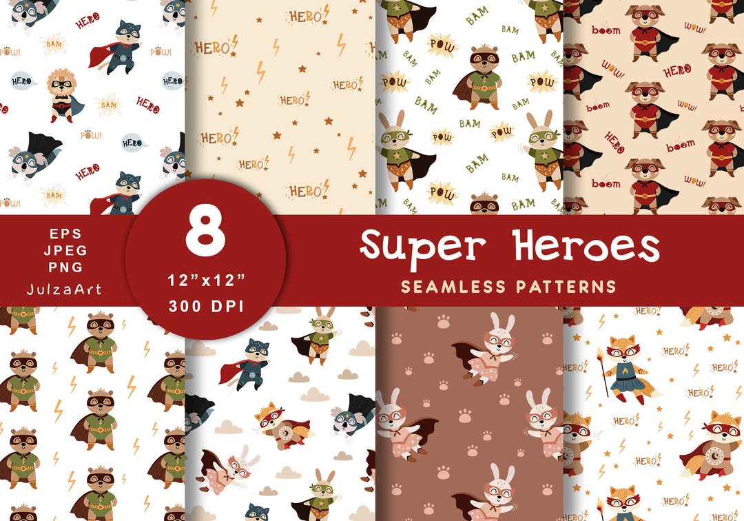 Superhero Seamless Pattern, Animal Superhero Digital Paper, Super ...