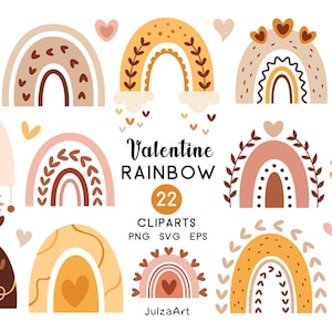 Boho Valentine Rainbow Clipart: Valentines Day PNG, Love SVG, Romantic ...