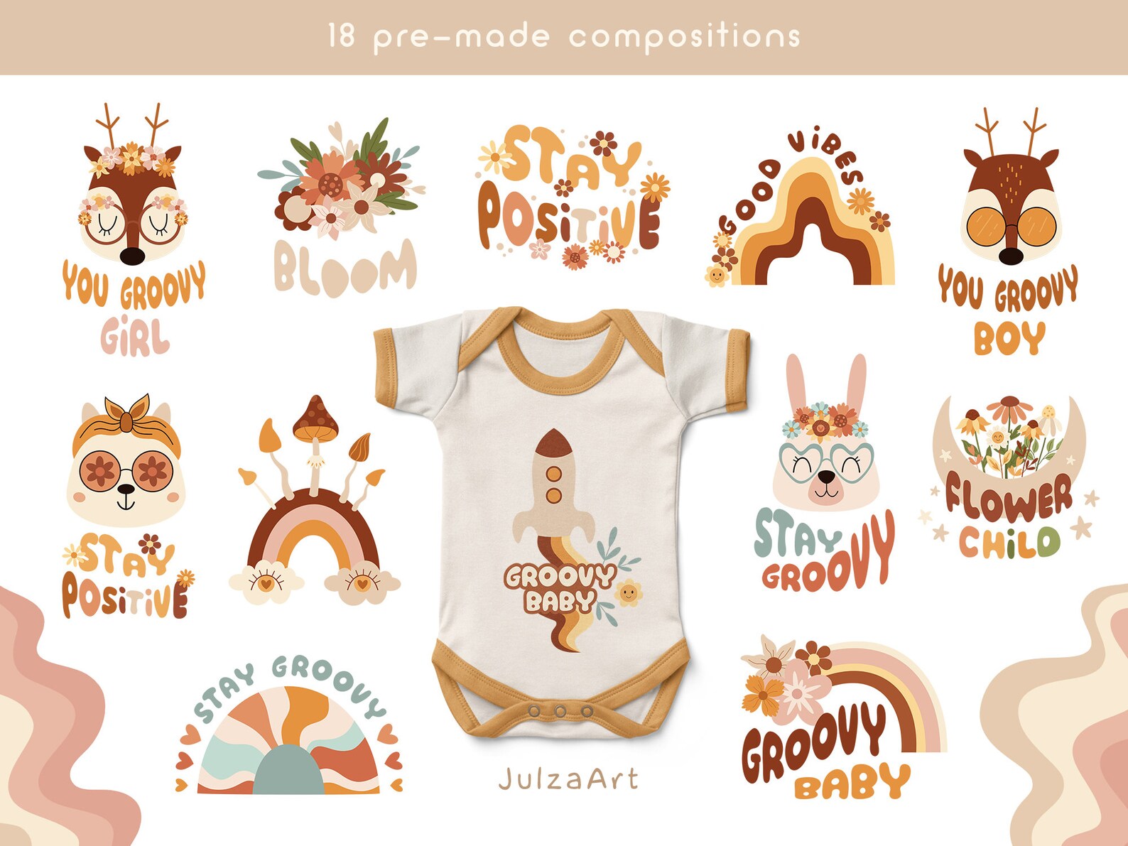 Retro Baby Clipart, Groovy Svg, Groovy Baby Shower, Retro Seamless ...