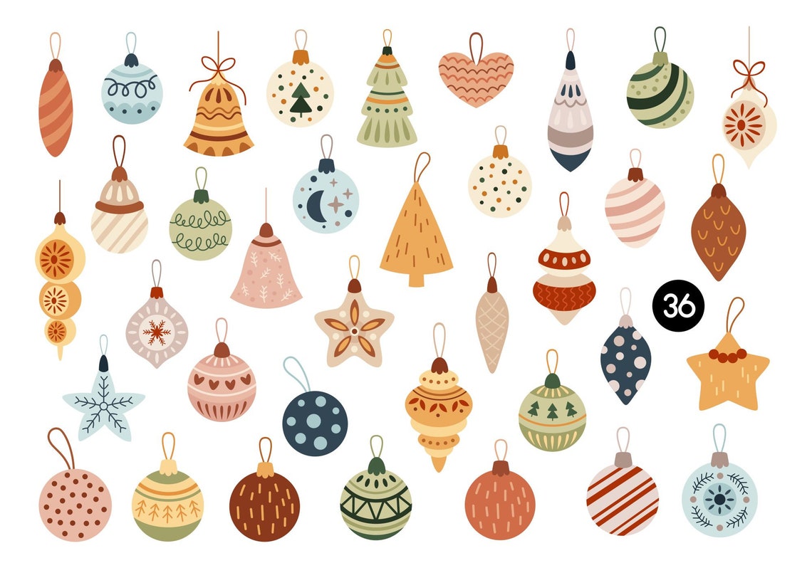 Retro Christmas Ornaments Clipart: Merry Christmas SVG, Festive Vintage ...