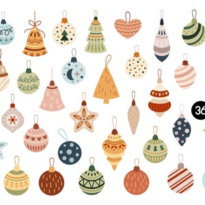 Retro Christmas Ornaments Clipart: Merry Christmas SVG, Festive Vintage ...