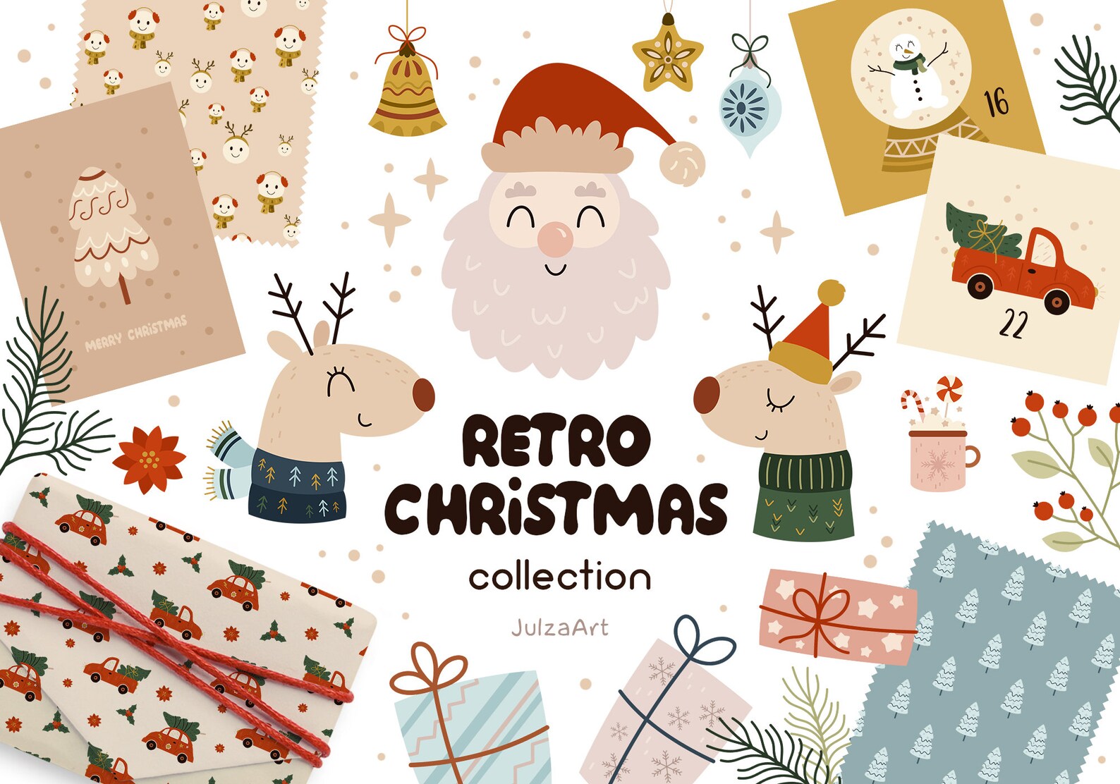 Retro Christmas Clipart Vintage Christmas Svg Christmas - Etsy