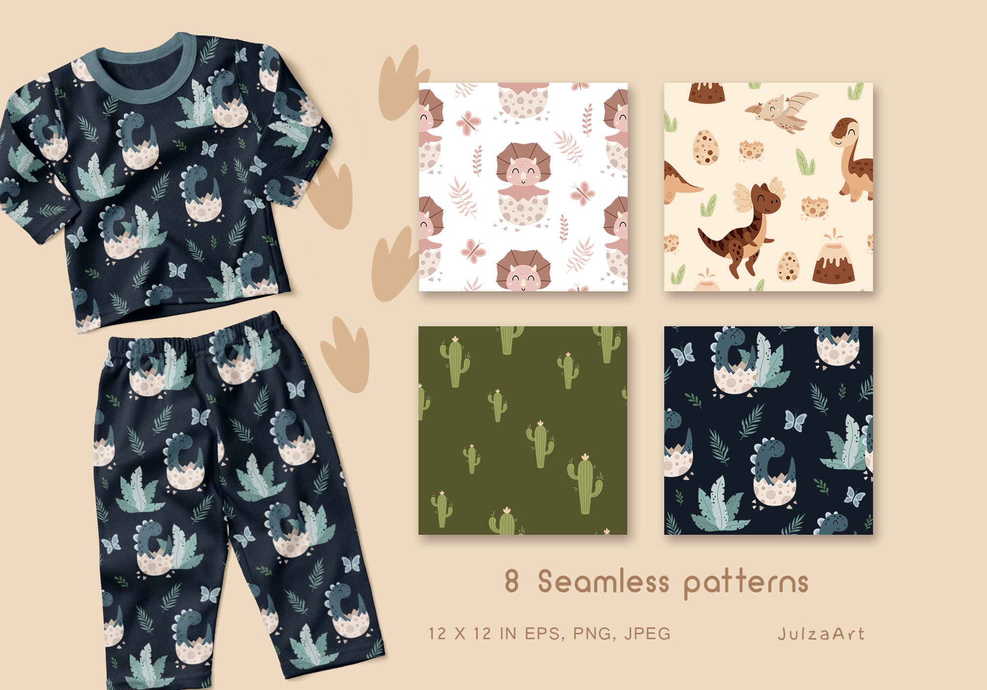 Dinosaur Seamless Pattern Cute Dinosaur Digital Paper - Etsy