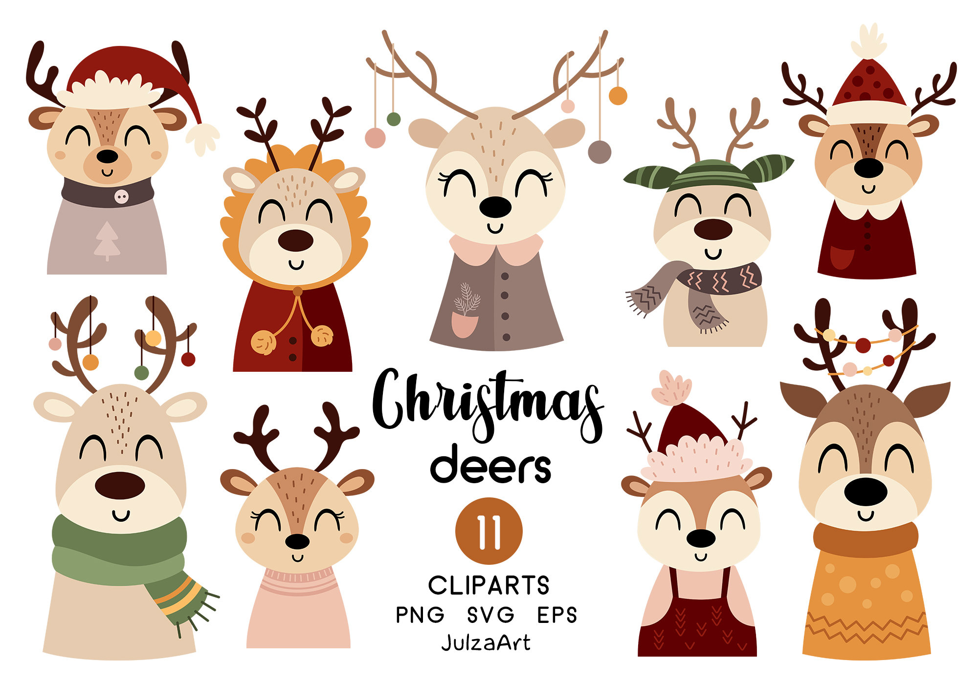 Christmas Deer Svg Christmas Clipart Holiday Deer Head Png - Etsy